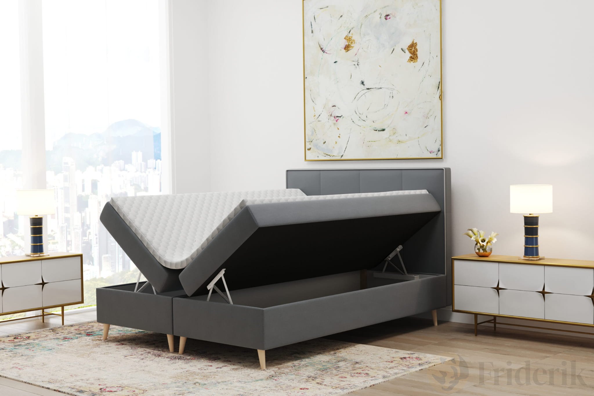 Boxspringbett MANI Designerbett mit zwei Bettkasten und Topper Blau ...